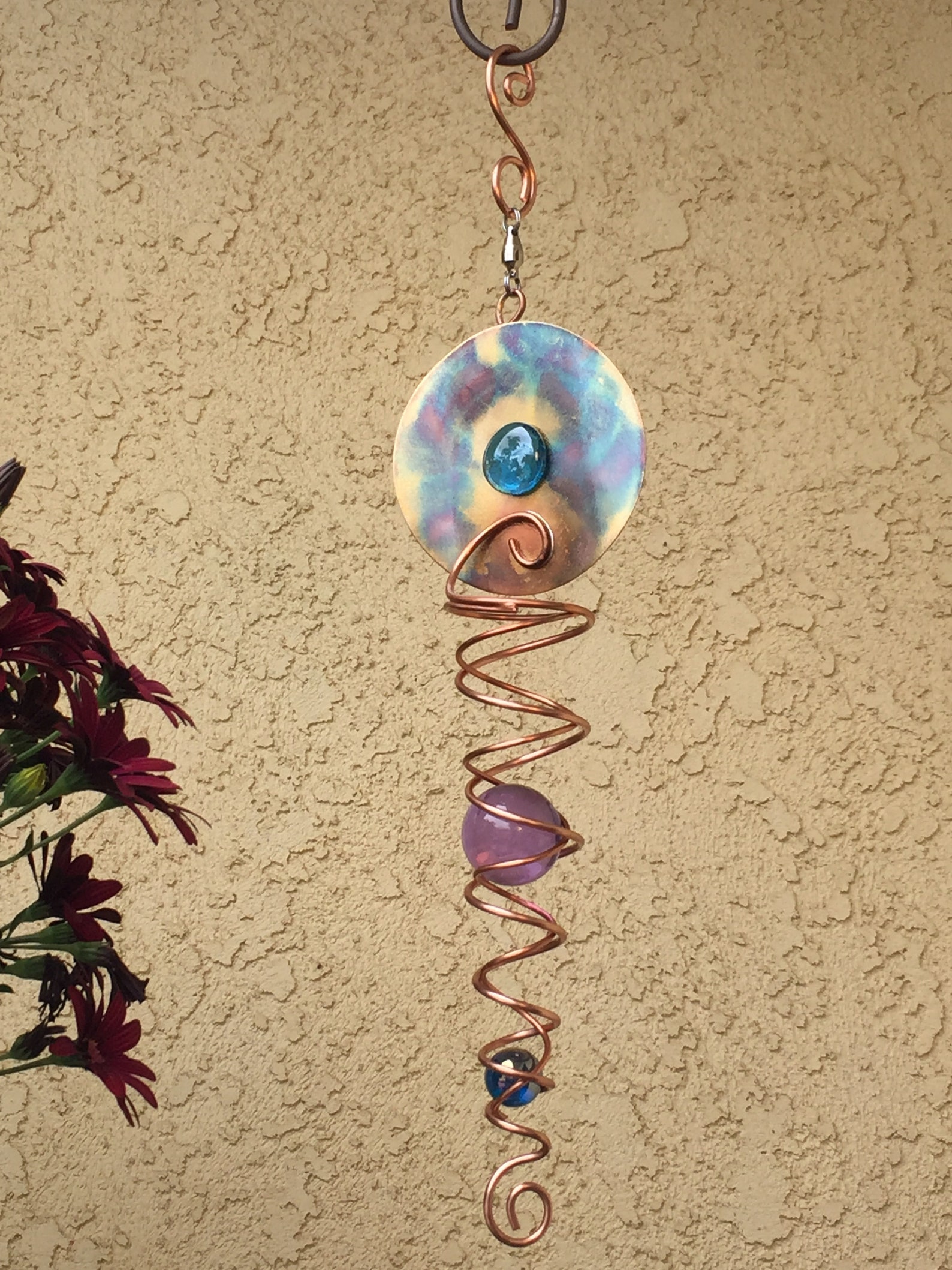 Handmade Copper Wind Spinner Dual Spiral W/ 40mm Glass Sphere (DISC ...