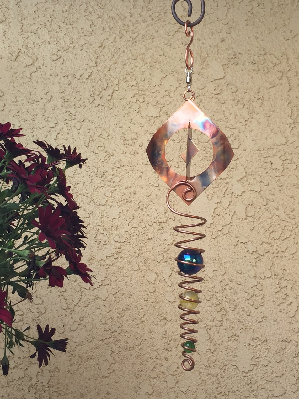 Handmade Copper Wind Spinner 3D Design W/ 3 Glass Marbles - Etsy