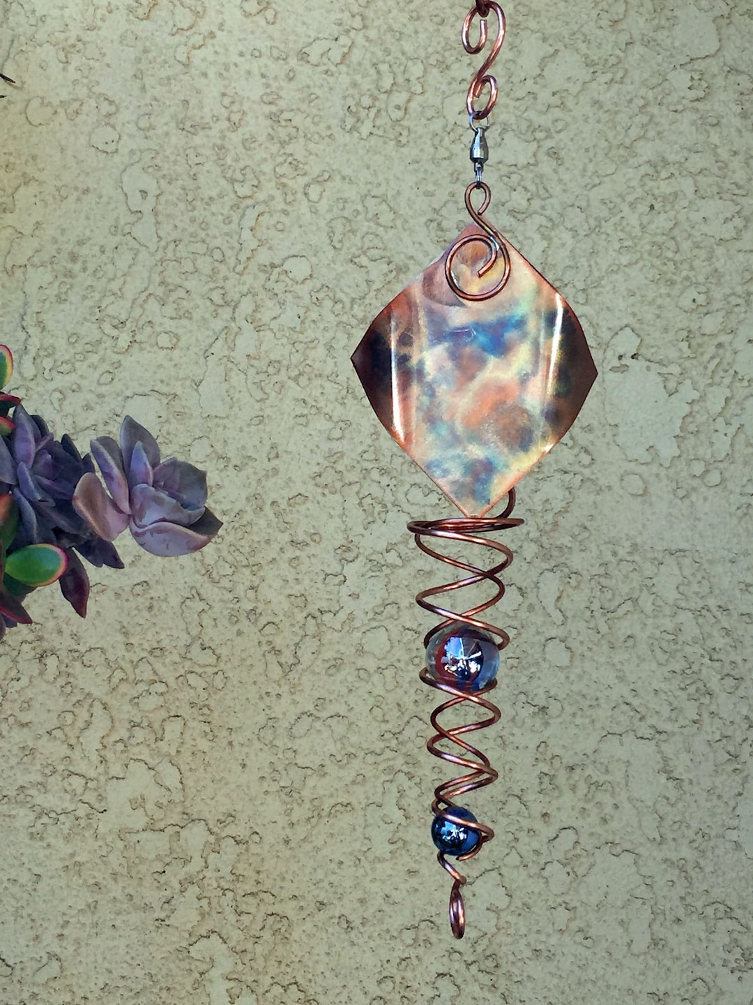 KINETIC ART Handmade Copper Wind Spinner 2 Marbles in Illusion DUAL ...