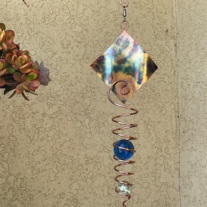 KINETIC ART HANDMADE Copper Wind Spinner W/ 50mm Glass Sphere Garden ...