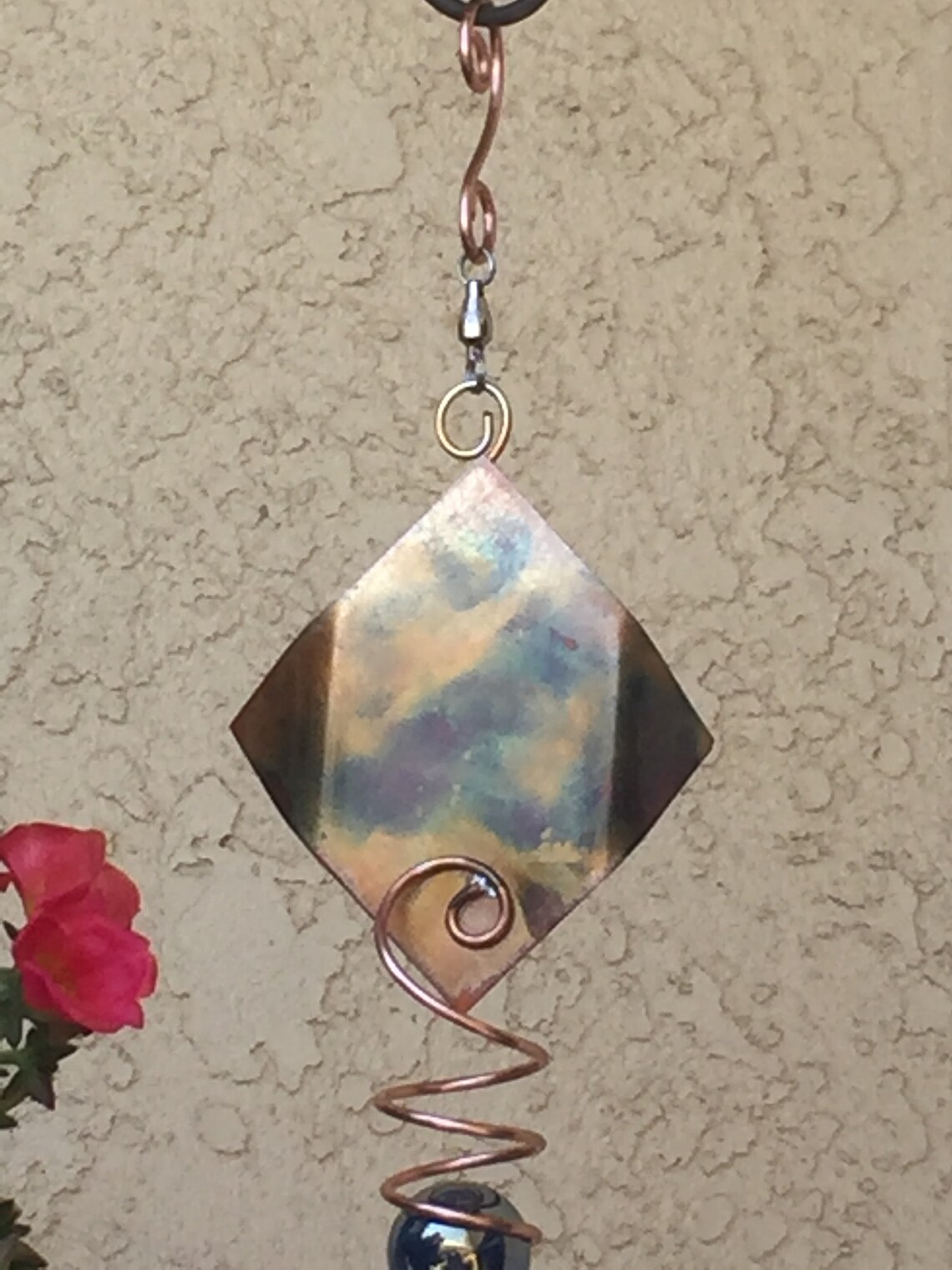 KINETIC ART HANDMADE Copper Wind Spinner 3 Marbles in Illusion Spiral ...