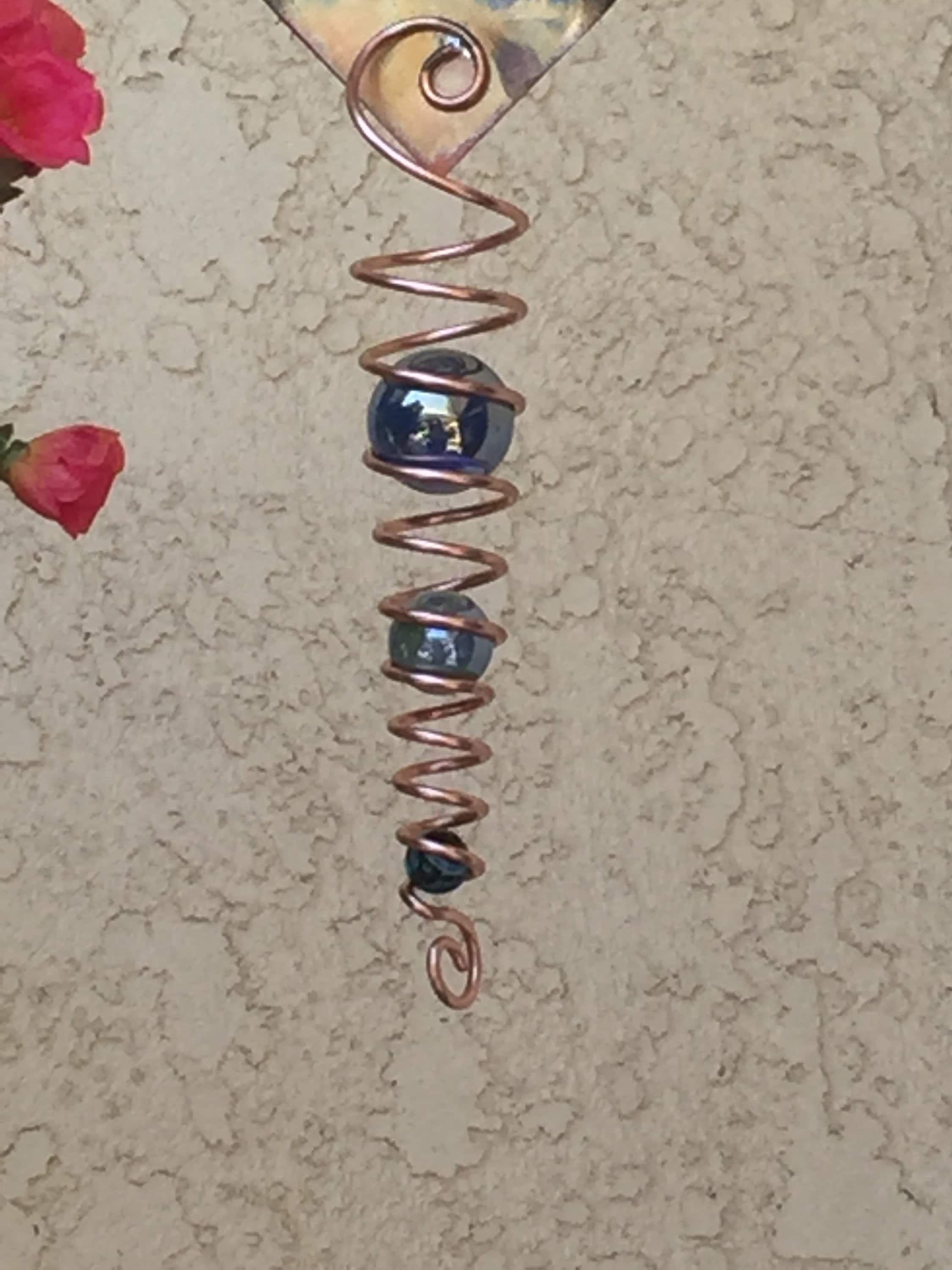 KINETIC ART HANDMADE Copper Wind Spinner 3 Marbles in Illusion Spiral ...