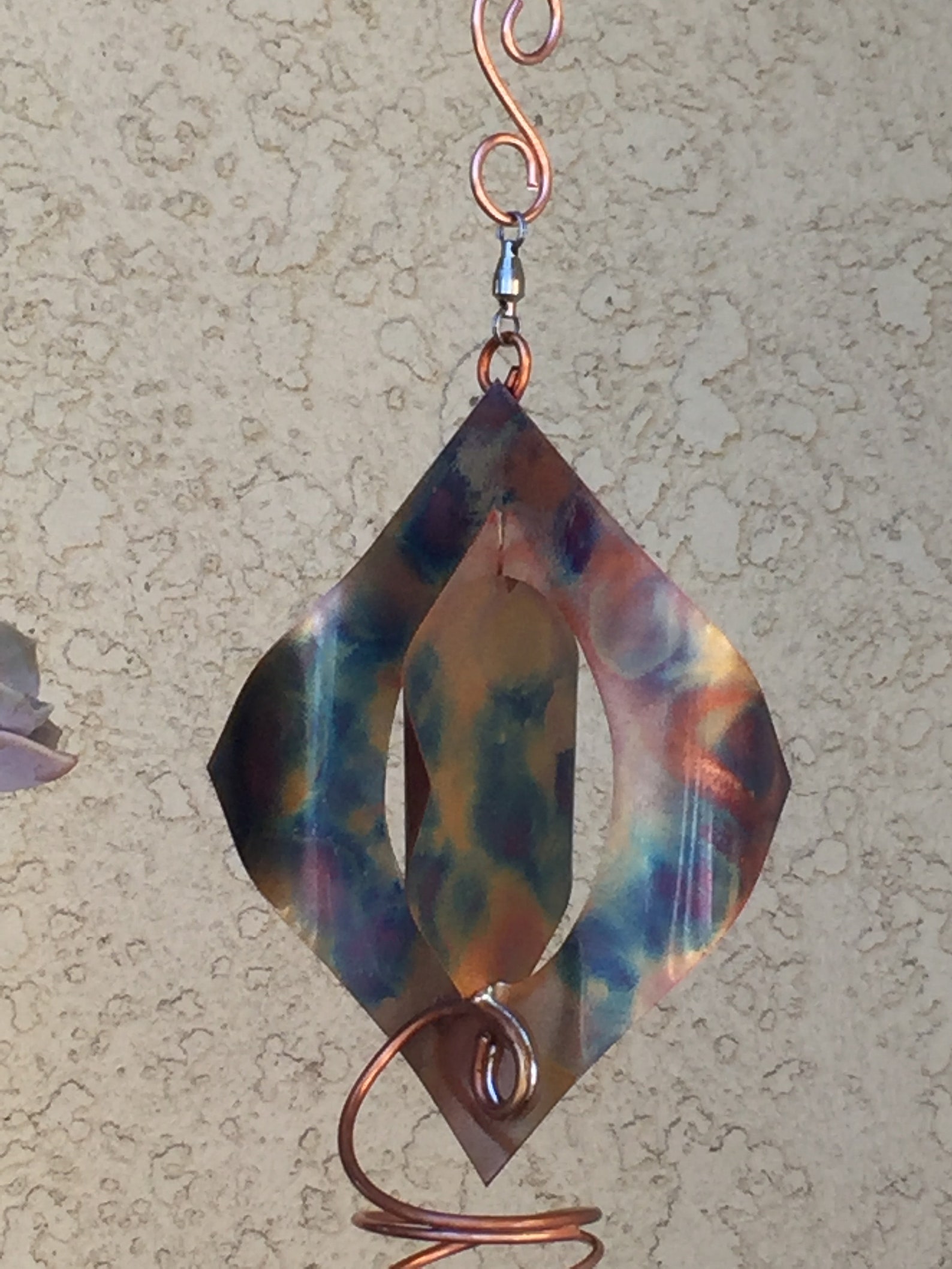 Handmade Copper Wind Spinner DUAL Spiral 3D Design W/ 50mm Glass Sphere ...