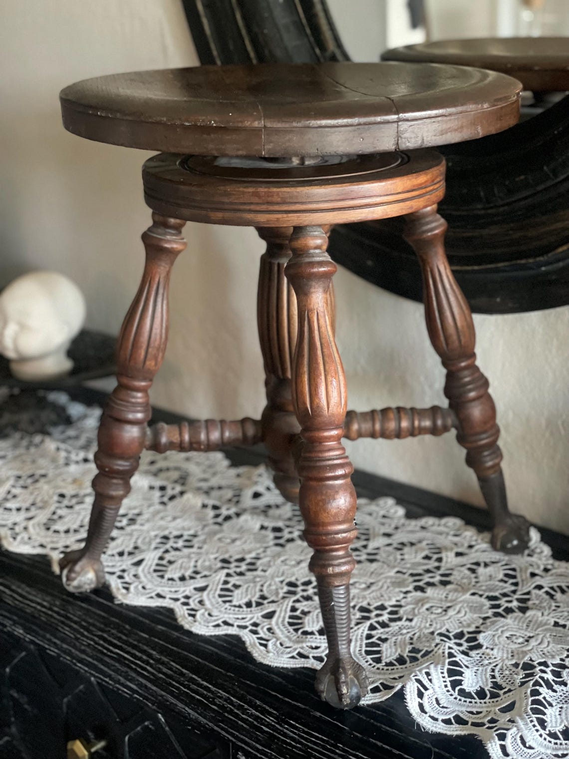 Vintage Swiveling Piano Stool, Claw and Ball Feet Piano Stool, Music ...