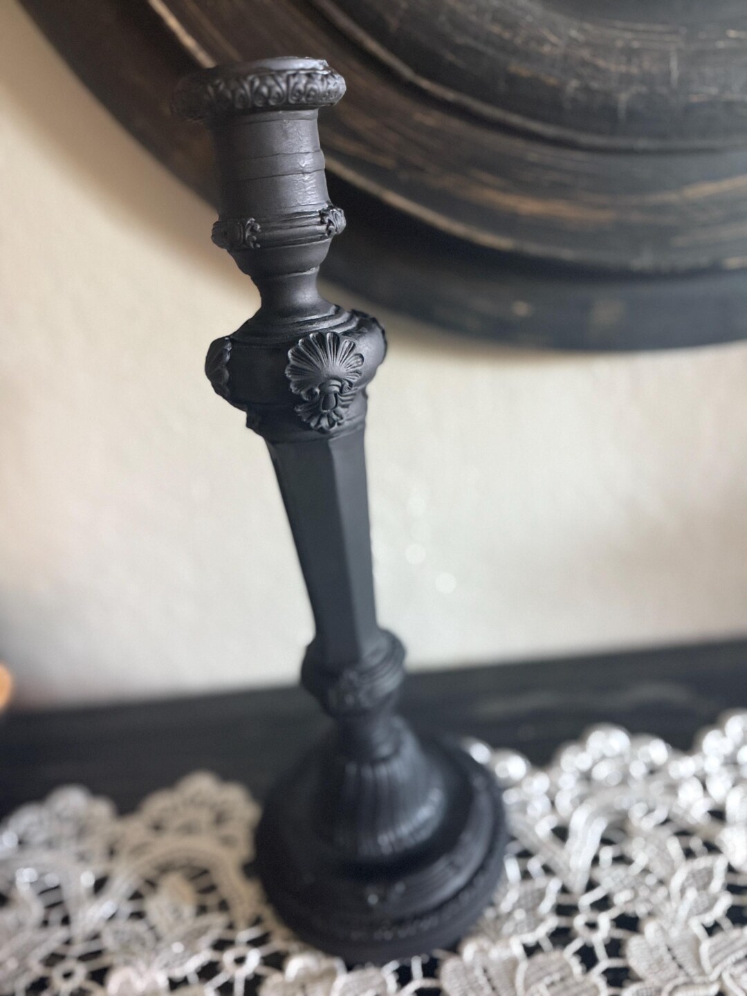 Gothic Black Candle Holder – Dark Resin Candlestick for Witchy, Occult ...