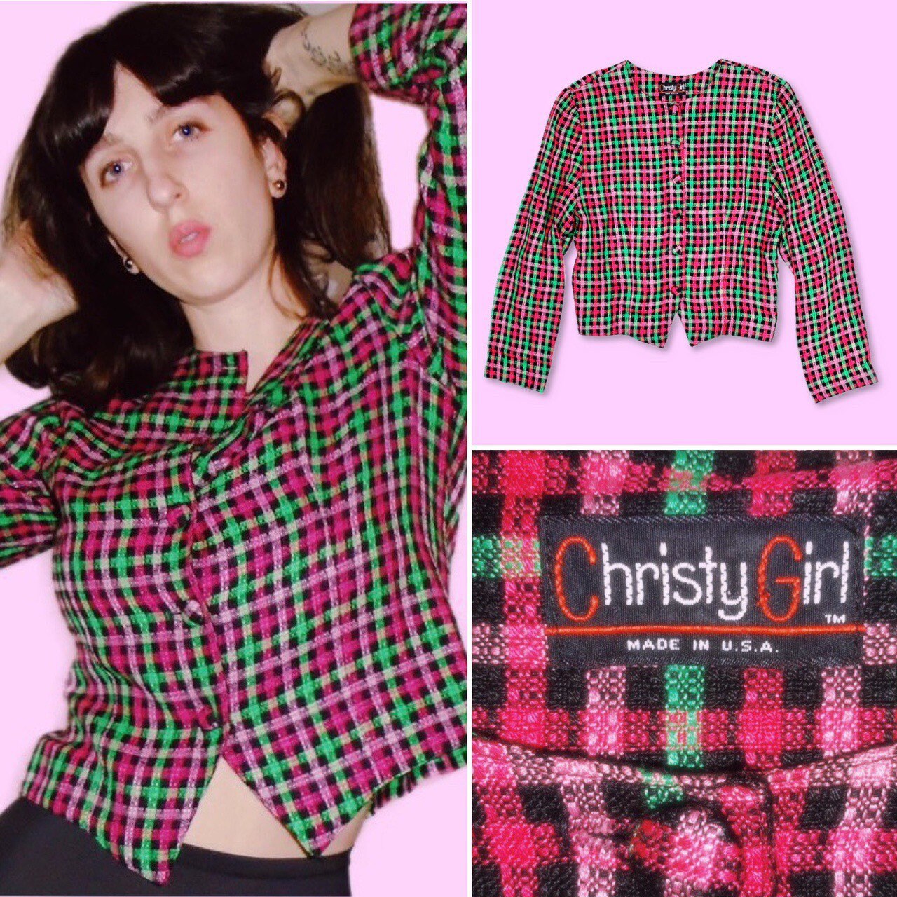 1990s Totally Clueless Christy Girl Pink Green And Black Plaid Etsy