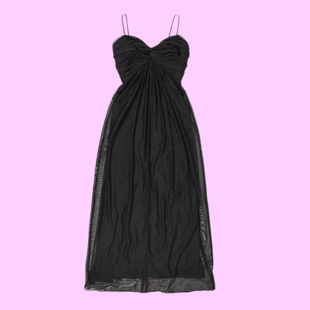1990s BETSY & ADAM Black Mesh Maxi Dress / Preppy Goth Princess DREAMS ...