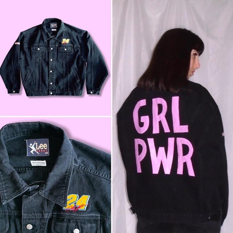 1990s LEE SPORTS Black Denim Nascar XL Grl Pwr Jacket - Etsy