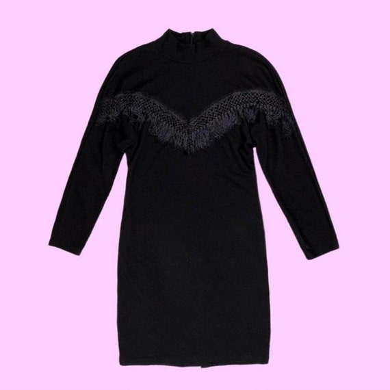 1990s DAVID BENJAMIN COLLECTION Funky Black Fringe Dr… - Gem