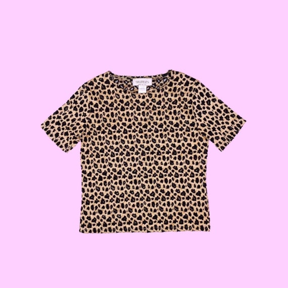 1990s Shimmery Black and Golden Leopard Print Top - Gem