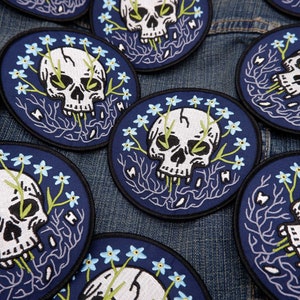 Forget Me Not Embroidered Iron on Patch - Memento Mori Skull Patch - Etsy