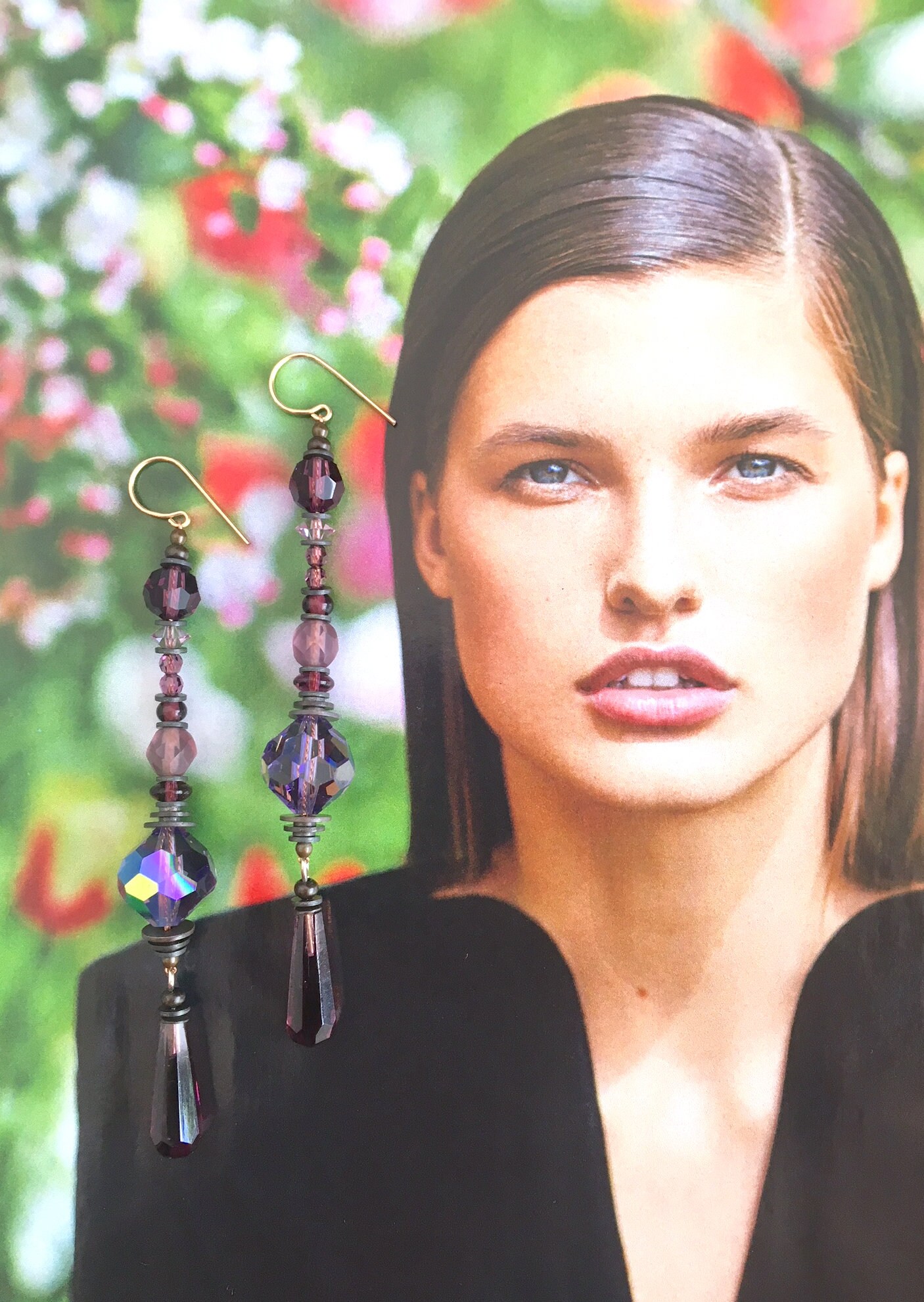 Amethyst Shoulder Dusters, Antique Czech Glass with Austrian Crystal ...