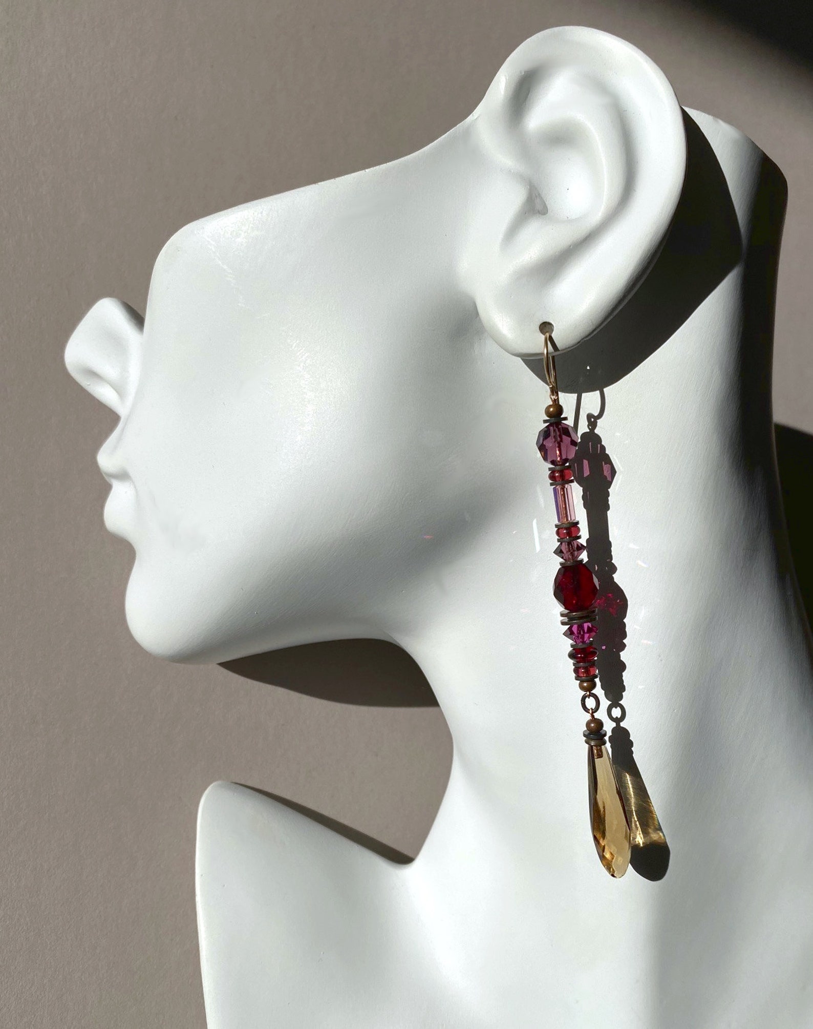 Smoke Topaz Shoulder Duster Earrings Glass Prism Earrings - Etsy