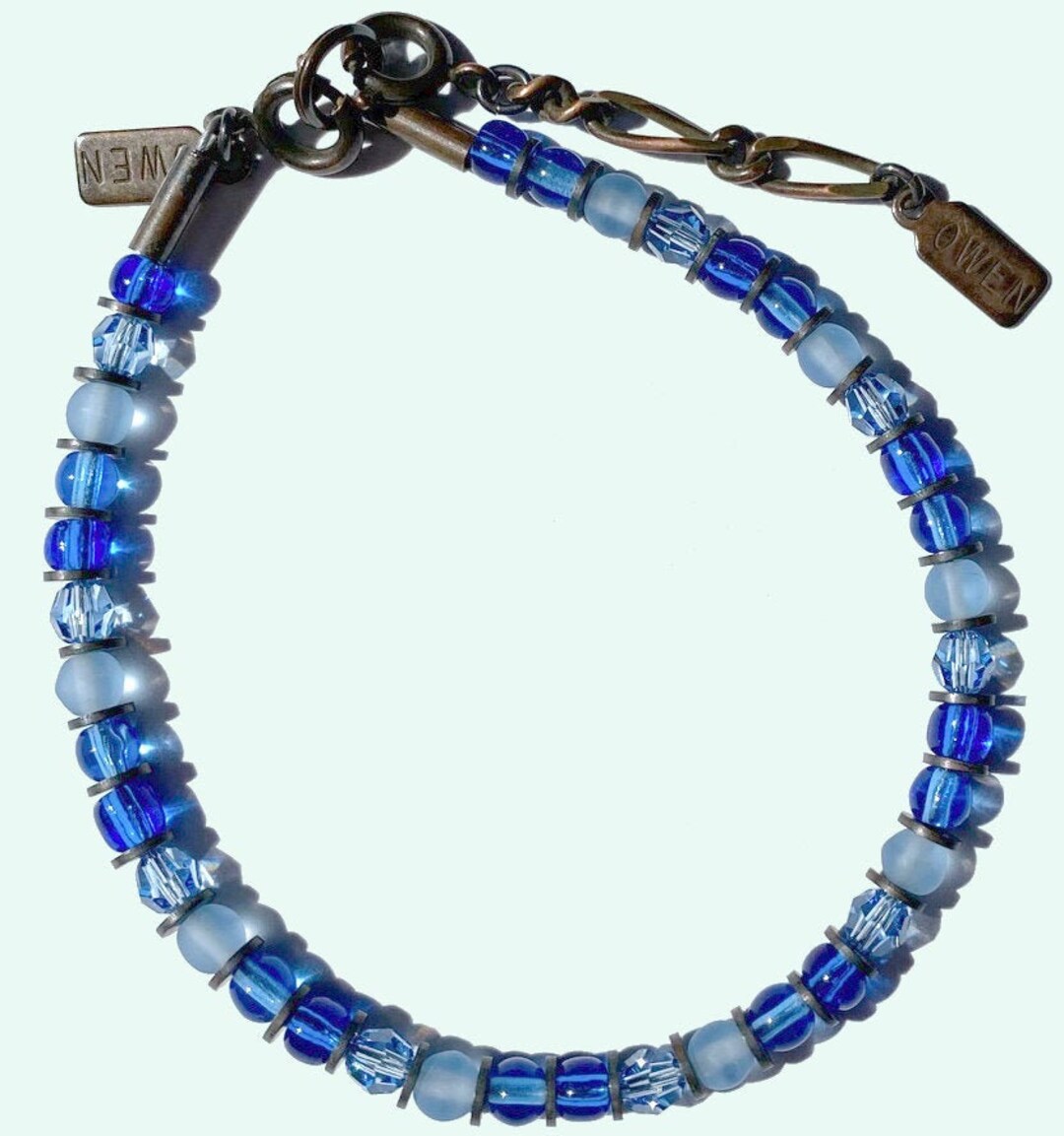 Sapphire Crystal Stackable Bracelet: Czech Glass, Antiqued Bronze ...