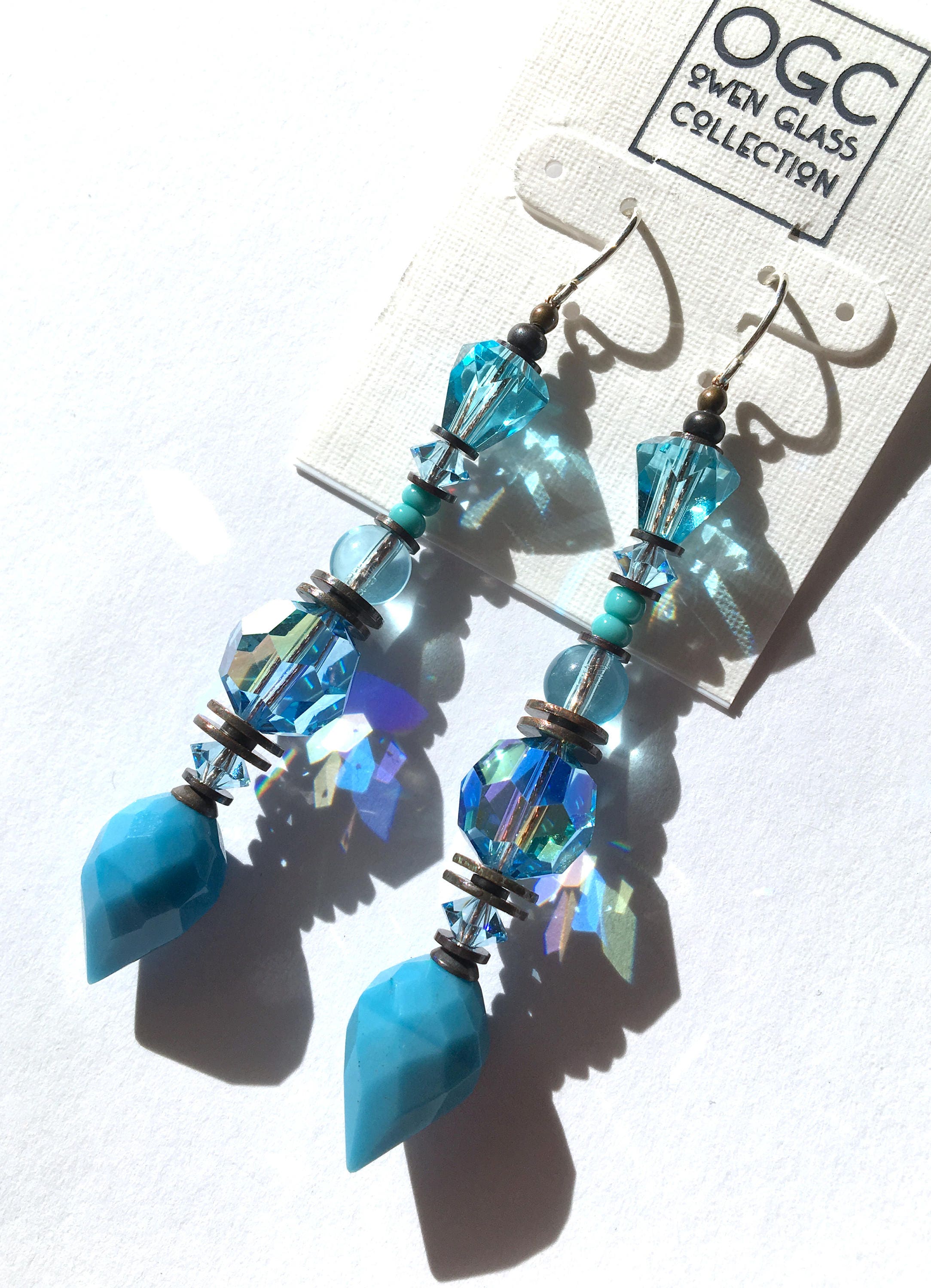 Turquoise Antique Deco Era Czech Glass Drops with Austrian Crystal ...