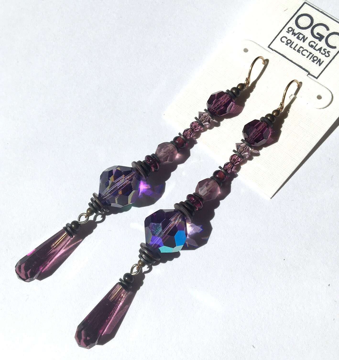 Amethyst Shoulder Dusters, Antique Czech Glass with Austrian Crystal ...