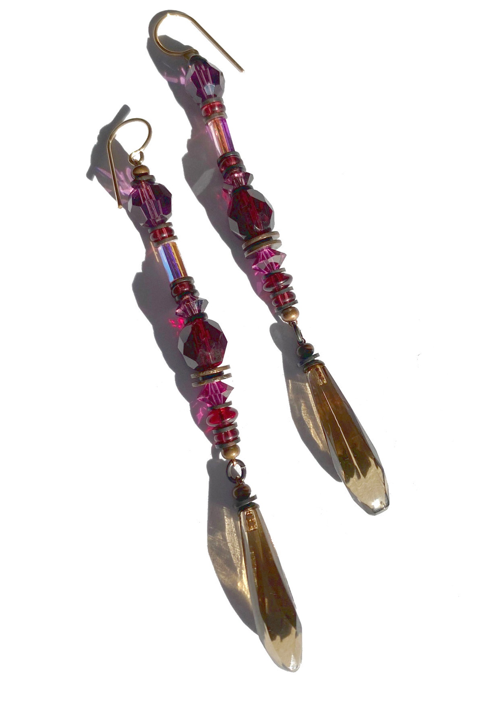 Smoke Topaz Shoulder Duster Earrings Glass Prism Earrings - Etsy