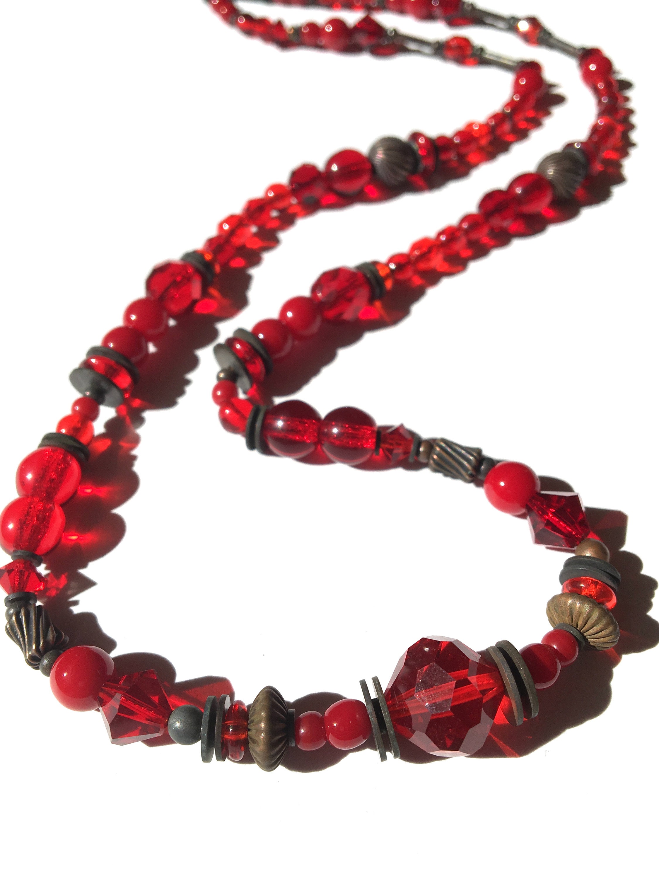 24 Inch Red Crystal Necklace, Bright Siam Red Czech Glass and Austrian ...