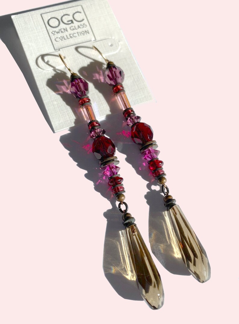 Smoke Topaz Shoulder Duster Earrings Glass Prism Earrings - Etsy
