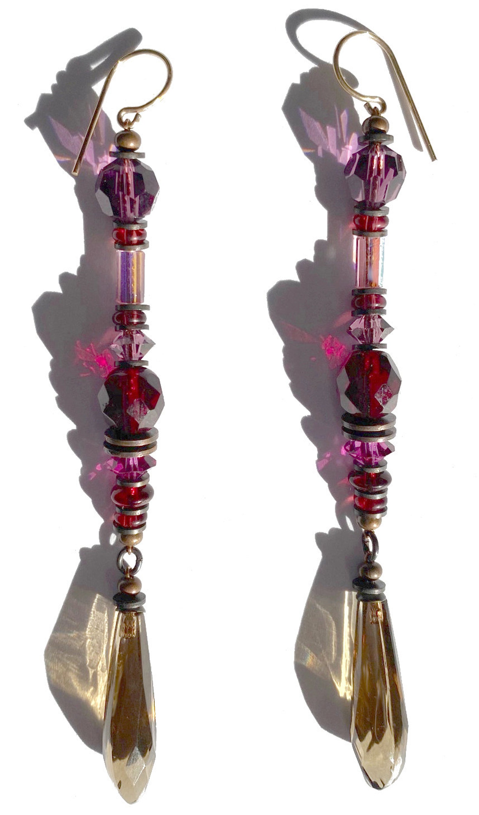 Smoke Topaz Shoulder Duster Earrings Glass Prism Earrings - Etsy