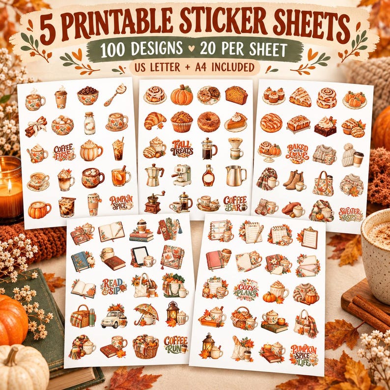 100 Pumpkin Spice Digital Stickers, Goodnotes Planner PNG Bundle, Fall ...