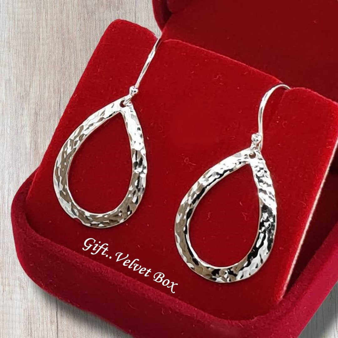 Hammered Textured Silver Tear Drop Earrings 925 Sterling Silver ...