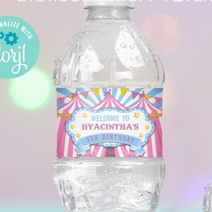 Carnival Circus Pink Theme Water Bottle Label Wrapper Label Instant ...