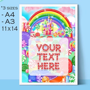 Candy Land Candyland Bright Rainbow Colors Theme Editable A4 and A3 ...