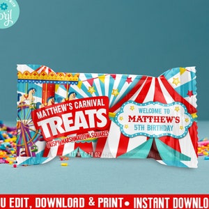 Carnival Circus Rice Krispy Wrapper Editable DIGITAL Instant Download ...