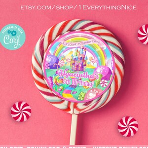 3" Lollipop Labels Candyland Pastel Theme | Instant DOWNLOAD Birthday ...