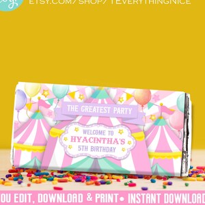 Instant Download Carnival Circus Pink Pastel Girl Editable Candy ...