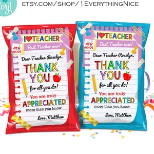 Editable Teachers Appreciation Week Best Teacher Chip Bag Wrapper ...