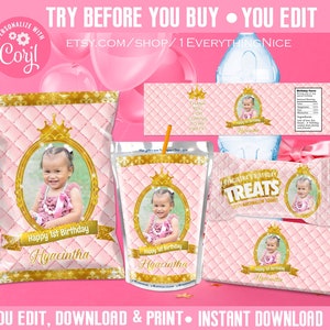 Princess Editable DIGITAL Instant DOWNLOAD Pink and Gold Royal Birthday ...