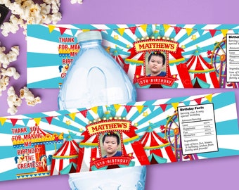 Circus Birthday Party Water Bottle Label, EDITABLE Carnival Water Bottle Labels, Digital, Circus ...