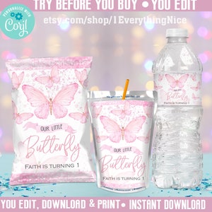 Instant DOWNLOAD Pink Butterfly Butterflies Theme Wrappers and Labels ...
