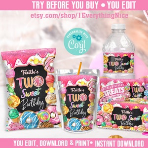 Editable DIGITAL DOWNLOAD Pink Two Sweet Sweets Donuts Ice Cream ...