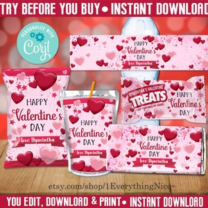 Editable DIGITAL DOWNLOAD Valentine Valentine Theme Favors Treats ...