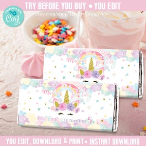 Editable DIGITAL Instant DOWNLOAD Magic Magical Unicorn Pastel Birthday ...