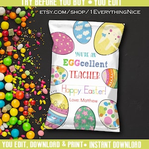 Eggcellent Teacher Happy Easter Instant Editable Download Chip Bag ...