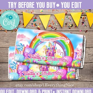Editable DIGITAL DOWNLOAD Candy Land Candyland Birthday Party Candy Bar ...