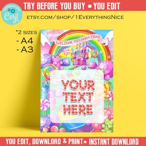 Candy Land Theme Editable A4 and A3 Table Favor Sign Instant DIGITAL ...