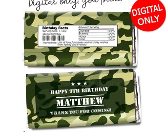 Personalized Camo Camouflage Birthday Party Favor Candy Bar Wrappers ...