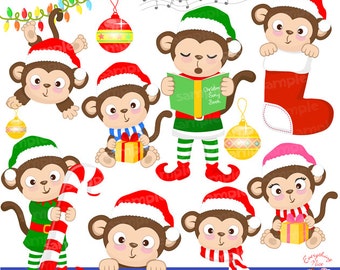 Christmas Monkeys 2 Clipart Set | Etsy