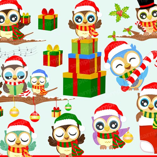 Christmas Owls Clipart Commercial Use Christmas Birds Owl - Etsy