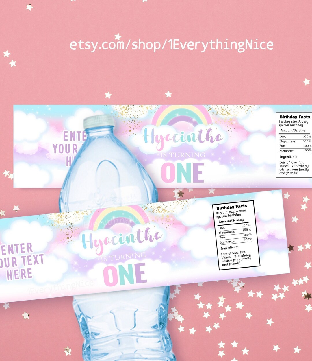 Pastel Rainbow of Fun and Clouds Soft Colors Water Bottle Label ...