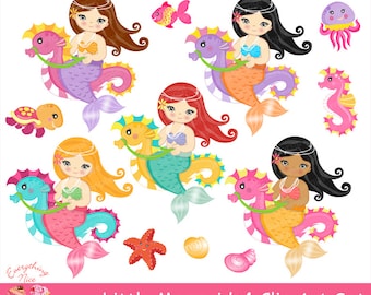African-american Purple Mermaids Clipart Set | Etsy