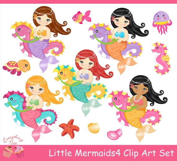 Little Mermaids Clipart Set by 1Everything Nice | Catch My Party