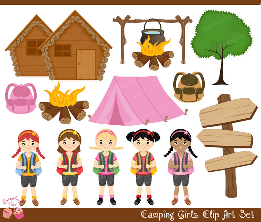 Camping Girls Clip Art Set - Etsy