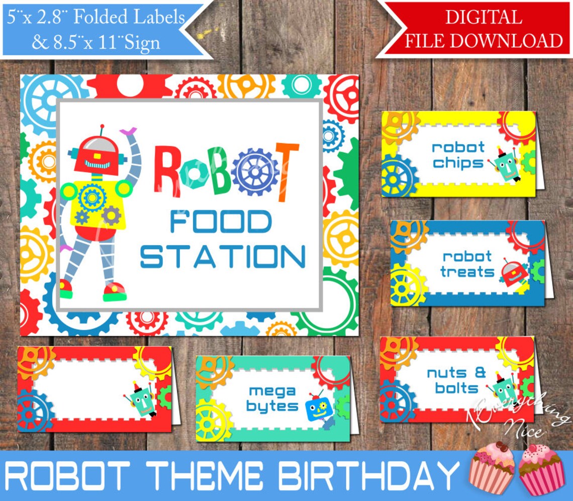 ROBOT Theme Food Station Sign and Food Tent Labels Printable - Etsy