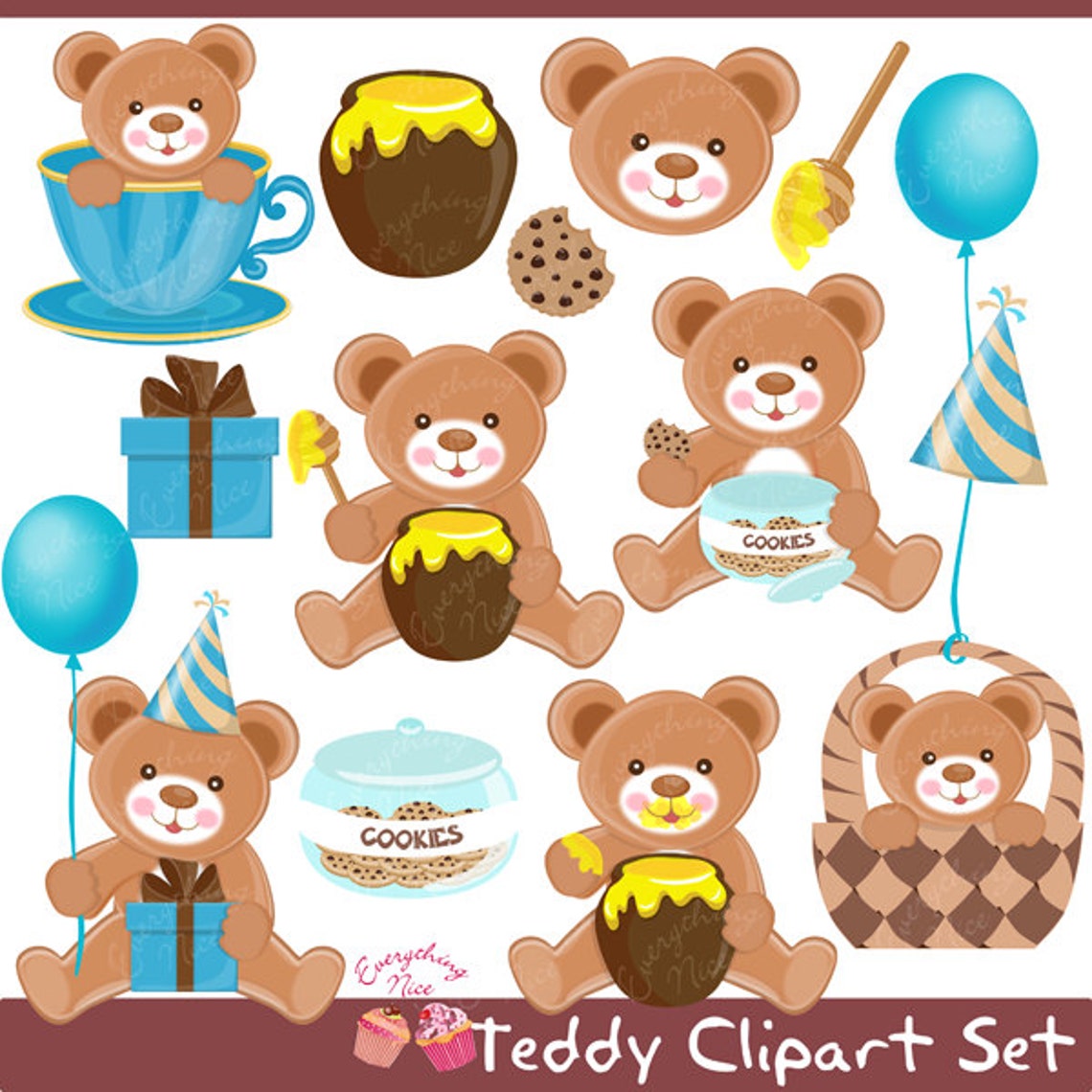 Teddy Clipart Set - Etsy